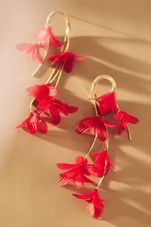 Anthropologie Flower Drop Earrings Red