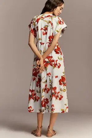 Anthropologie Flutter-sleeve Button-front Midi Dress