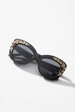 Anthropologie Floral-Trimmed Cat-Eye Sunglasses - Black  display picture 2