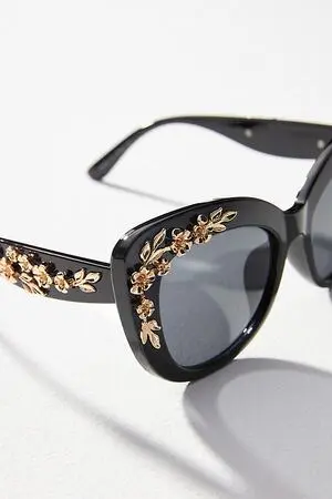 Anthropologie Floral-Trimmed Cat-Eye Sunglasses - Black  display picture 2