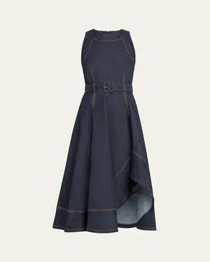 Cinq À Sept Zelda Belted Denim Midi Dress - Indigo