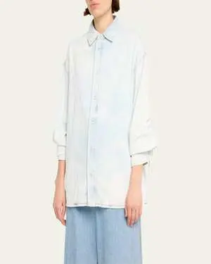 DARKPARK Keanu Ruched Denim Shirt - Ice Blue