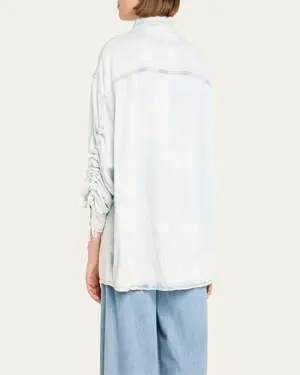 DARKPARK Keanu Ruched Denim Shirt - Ice Blue