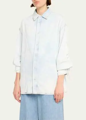 DARKPARK Keanu Ruched Denim Shirt - Ice Blue