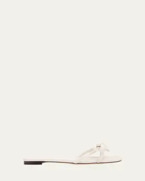LOEFFLER RANDALL Loeffler Randall Hadley Leather Bow Flat Sandals White