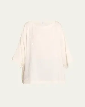 Eskandar Bateau Neck Long Length Tunic - Ivory