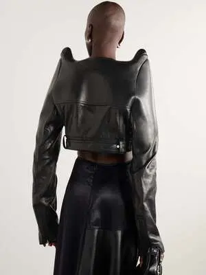 Rick Owens Tec Micro Cropped Belted Leather Biker Jacket In Black