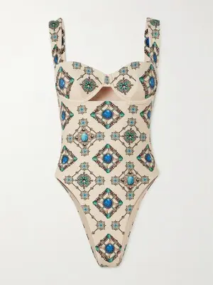 Agua Bendita Citrino Platero Printed Recycled Underwired Swimsuit - Neutrals