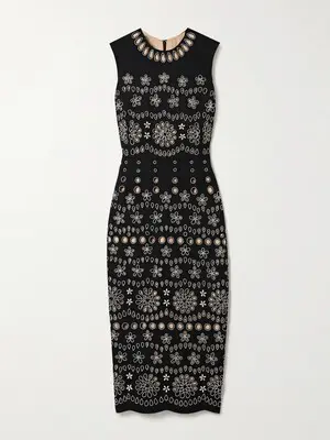 Oscar De La Renta Crystal-embellished Broderie Anglaise Midi Dress - Black