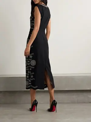 Oscar De La Renta Crystal-embellished Broderie Anglaise Midi Dress - Black