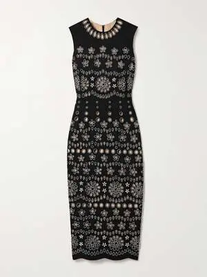Oscar De La Renta Crystal-embellished Broderie Anglaise Midi Dress - Black