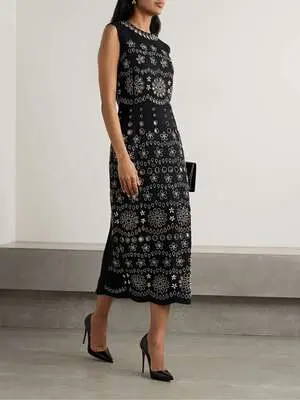 Oscar De La Renta Crystal-embellished Broderie Anglaise Midi Dress - Black