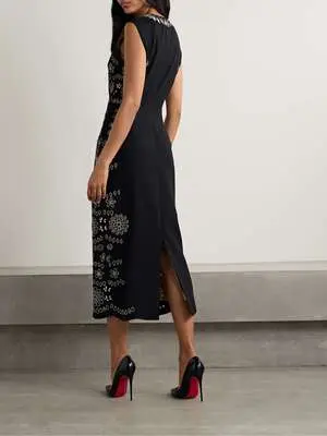 Oscar De La Renta Crystal-embellished Broderie Anglaise Midi Dress - Black