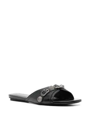 Balenciaga Cagole Leather Sandals - Black