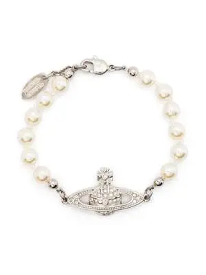 VIVIENNE WESTWOOD Mini Bas Relief Pearl Bracelet - Silver