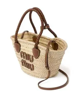 Miu Miu Woven Raffia Tote Bag With Braided Handles