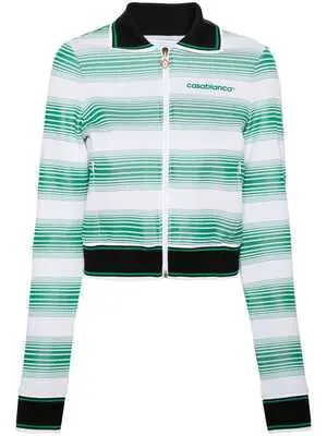 Casablanca Logo-embroidered Striped Cropped Sweatshirt - White