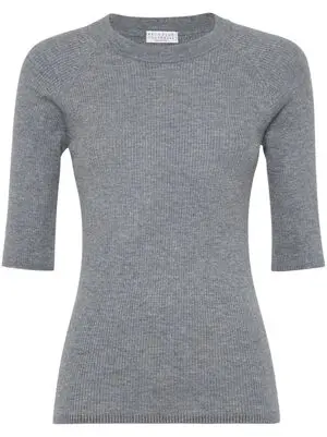 Brunello Cucinelli Ribbed Speckle-knit Top - Grey