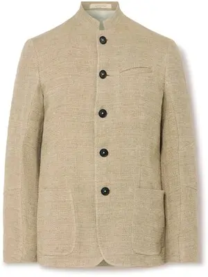 Massimo Alba Gstaad Nehru-Collar Linen-Canvas Jacket In Neutrals