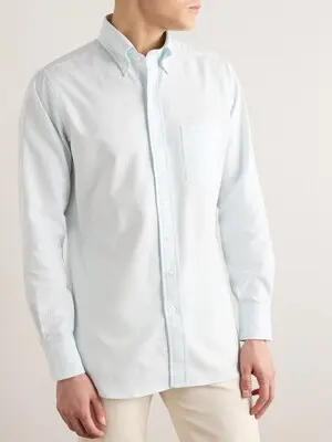 DRAKE'S Button-down Collar Striped Cotton Oxford Shirt