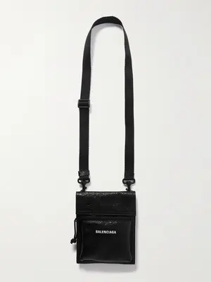 Balenciaga Explorer Logo-print Cracked-leather Messenger Bag - Black
