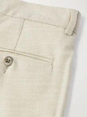 Rubinacci Luca Tapered Herringbone Linen Trousers
