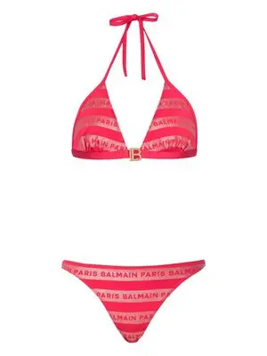 Balmain Logo-print Triangle Bikini Set - Red