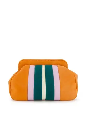 PAULA S Stripe Suede-panel Clutch