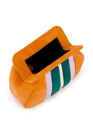 PAULA S Stripe Suede-panel Clutch