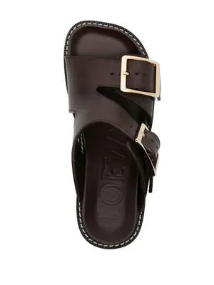 Loewe 70mm Buckled Leather Mules - Brown