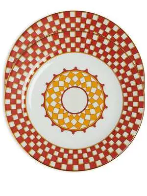 La DoubleJ Geometric-print Porcelain Dessert Plate - Orange