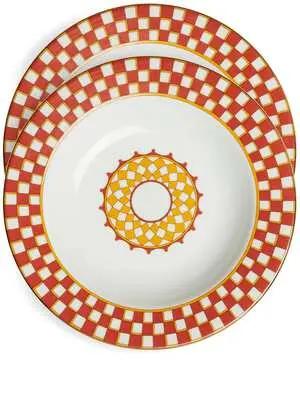 La DoubleJ Geometric-print Porcelain Soup Plate - Orange