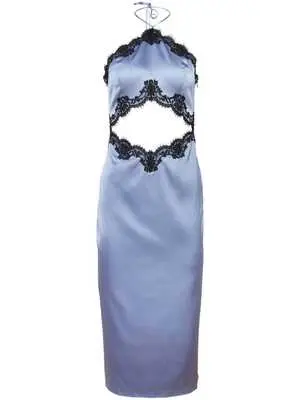 FLEUR DU MAL Halterneck Lace Slip Dress - Blue