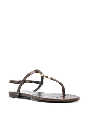 Saint Laurent Cassandre-plaque Leather Sandals - Brown
