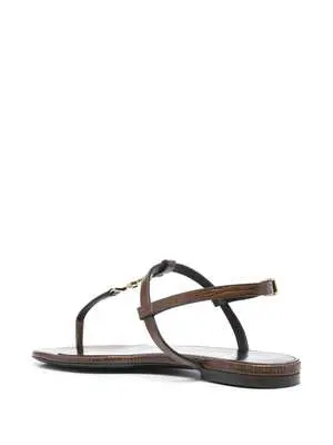 Saint Laurent Cassandre-plaque Leather Sandals - Brown