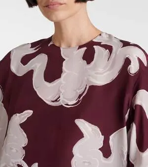 Valentino Garavani Printed Feather-trimmed Silk Minidress - Burgundy
