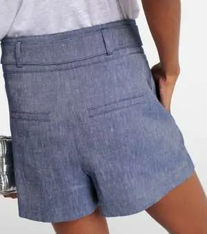 Veronica Beard Runo High-rise Linen-blend Shorts - Blue