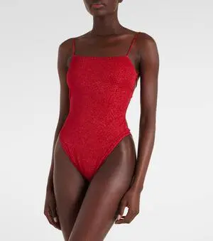 Oseree Lumière Square Lamé Swimsuit - Red