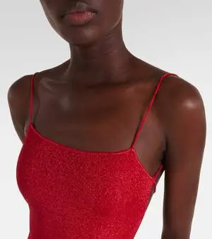 Oseree Lumière Square Lamé Swimsuit - Red