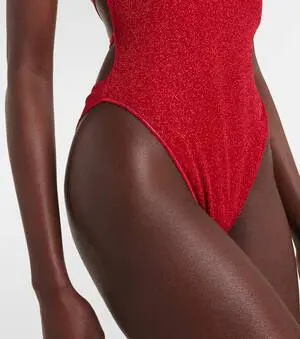 Oseree Lumière Square Lamé Swimsuit - Red