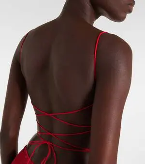 Oseree Lumière Square Lamé Swimsuit - Red