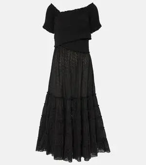 Poupette St Barth Soledad Smocked Cotton Midi Dress - Black