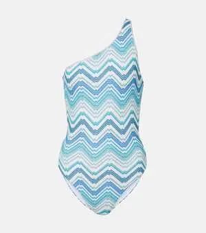 Missoni Missoni Printed One-Shoulder Swimsuit Blue