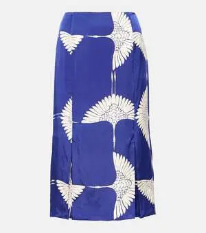 Khaite Levy Printed Twill Midi Skirt - Blue
