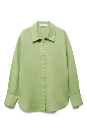 Mango Button-up Linen Shirt - Green