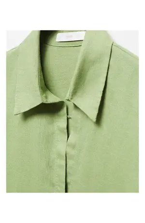 Mango Button-up Linen Shirt - Green