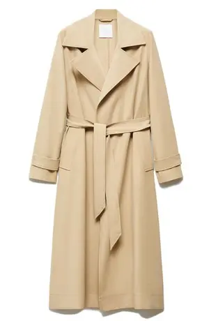 Mango Water Repellent Flowy Lapel Trench Coat - Beige