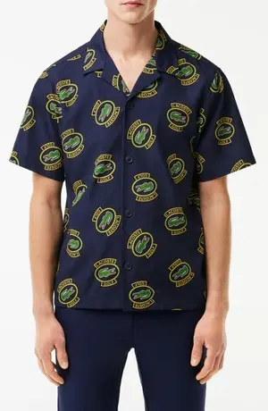 Lacoste Regular Fit Performance Golf Short Sleeve Button-up Shirt - Ir0 Marine/ananas-noir