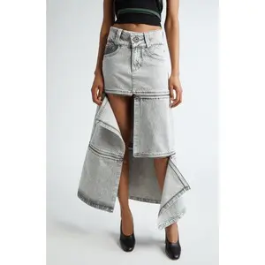 Vaquera Zip-off Tiered Denim Maxi Skirt