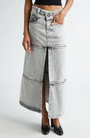 Vaquera Zip-off Tiered Denim Maxi Skirt